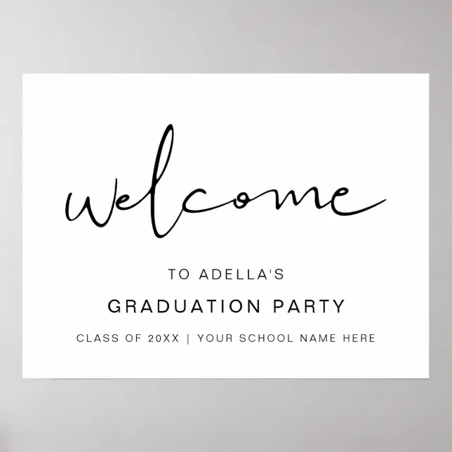 ADELLA Modern Minimalist Graduation Party Welcome Poster | Zazzle