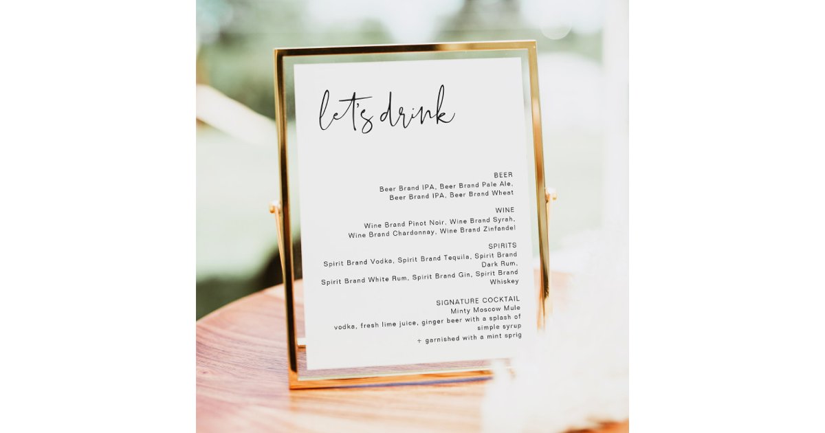 ADELLA Modern Minimalist Let's Drink Bar Menu Sign | Zazzle