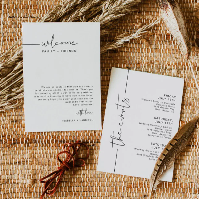 ADELLA Modern Wedding Weekend Welcome Schedule Invitation | Zazzle