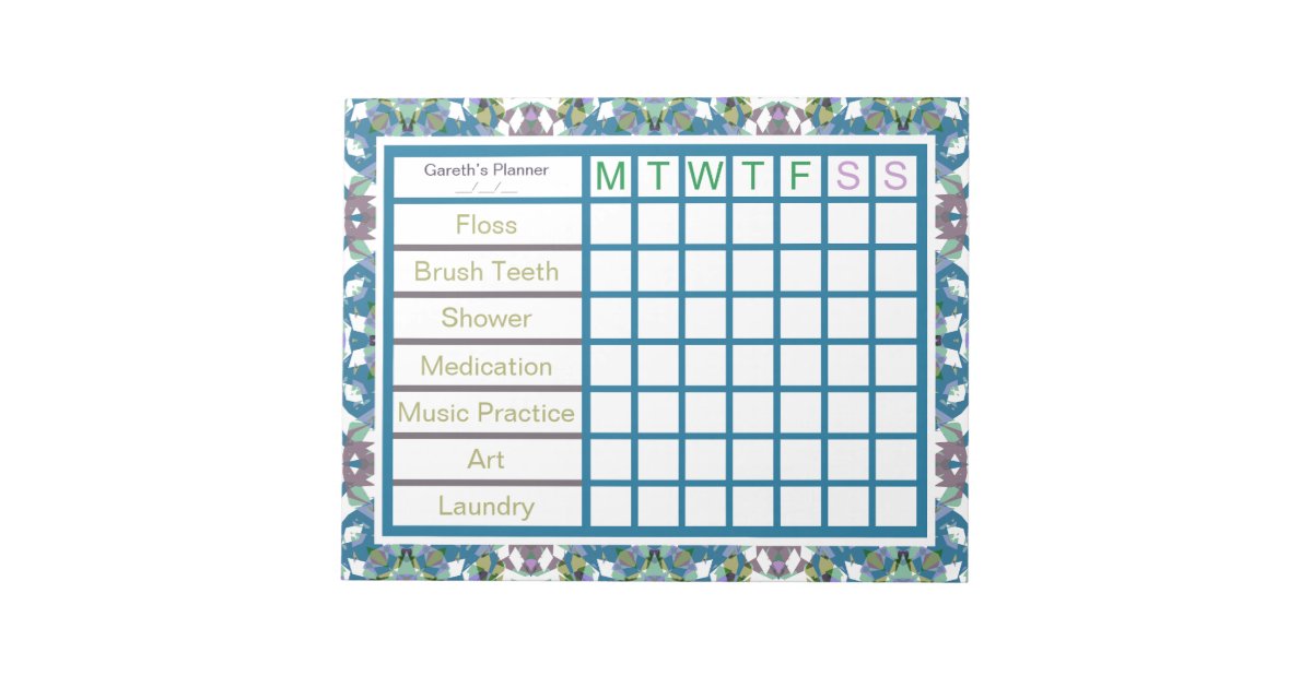 ADHD Boy’s Men’s Weekly Checklist Reminder Planner Notepad | Zazzle