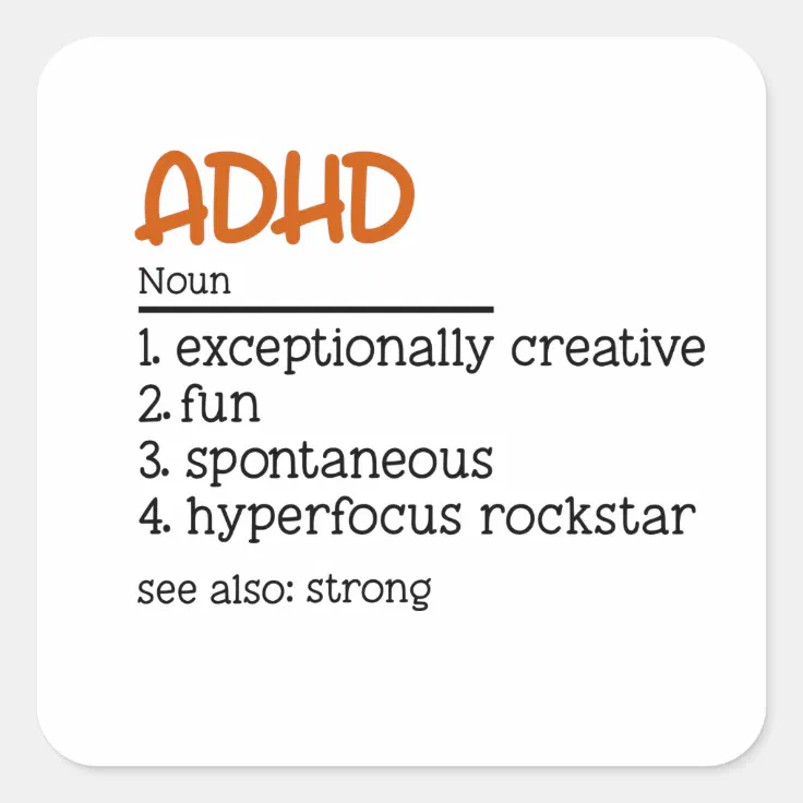 ADHD Definition Neurodiversity Awareness Square Sticker | Zazzle
