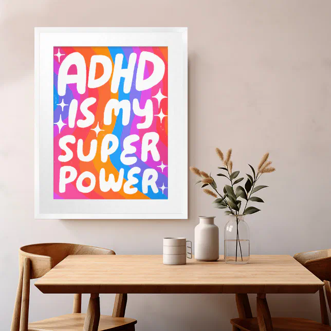 ADHD is my Superpower Fun Bubble Letters Colorful Poster | Zazzle