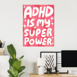 ADHD is my Superpower Fun Bubble Letters Pink Poster | Zazzle