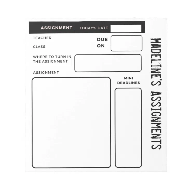 ADHD Kids Personalized Pad for Homework Tracking | Zazzle