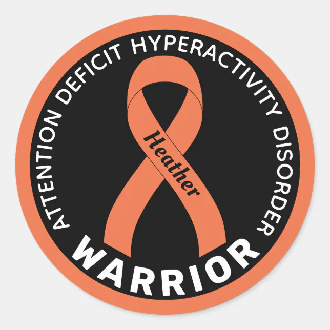 ADHD Warrior Ribbon Black Round Sticker | Zazzle