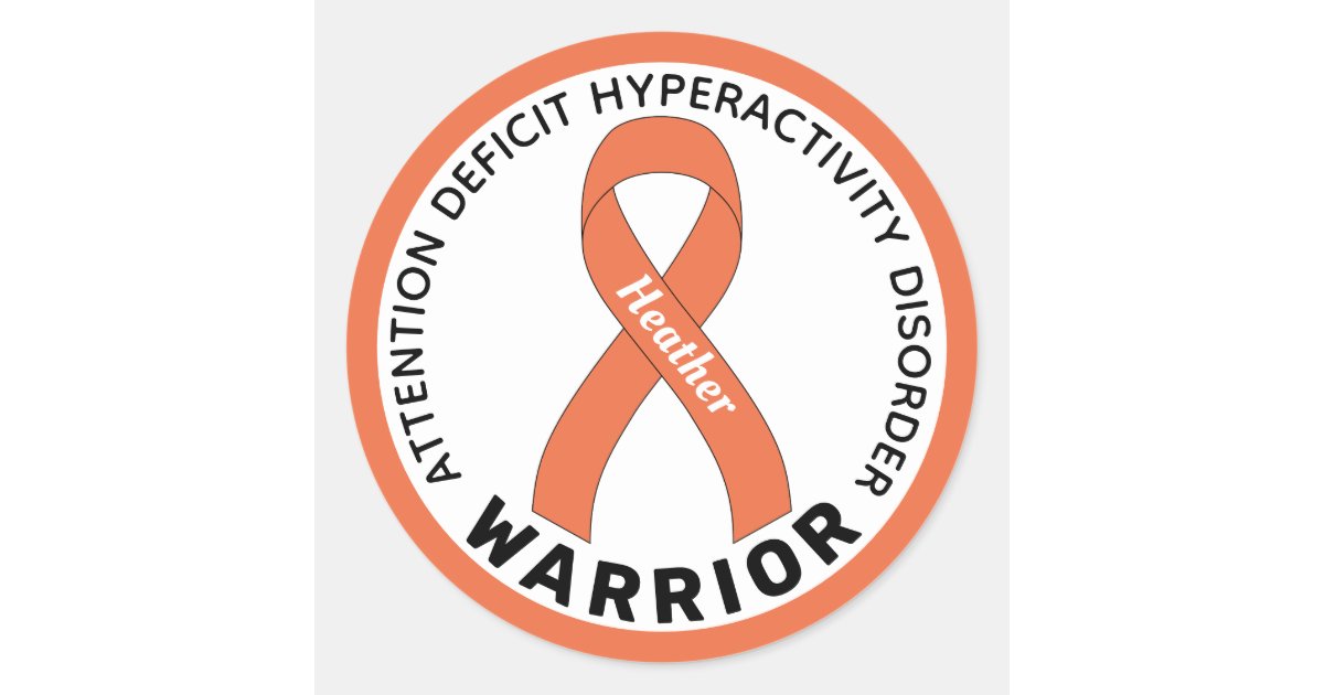 ADHD Warrior Ribbon White Round Sticker | Zazzle