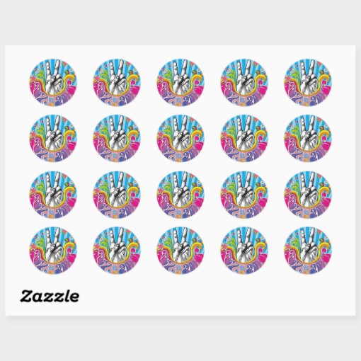 Adhesive Peace and love Classic Round Sticker | Zazzle