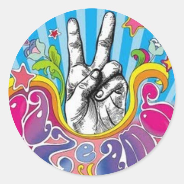 Adhesive Peace and love Classic Round Sticker | Zazzle.com