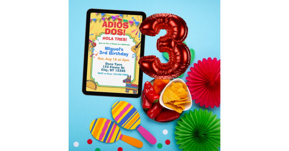 Adios Dos, 3rd Birthday Fiesta Invitation | Zazzle