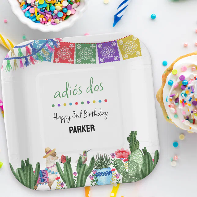 Adios Dos 3rd Birthday Three-Esta Fiesta Party Paper Plates | Zazzle