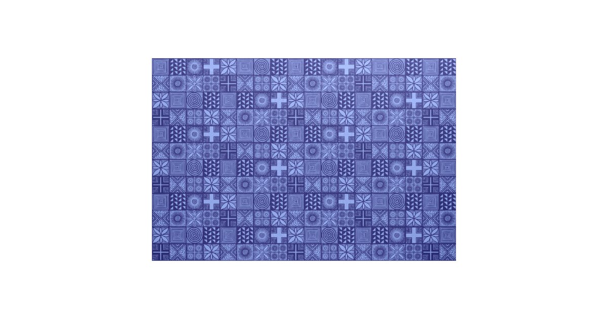 Adire Pattern - Shades of Blue Fabric | Zazzle