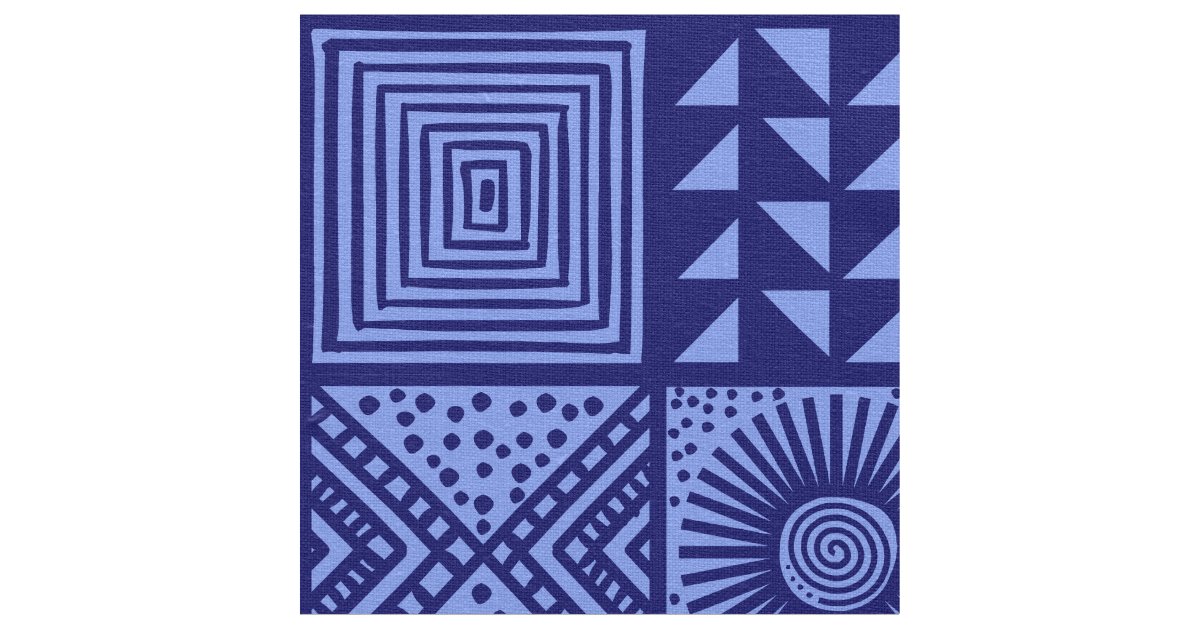 Adire Pattern - Shades of Blue Fabric | Zazzle
