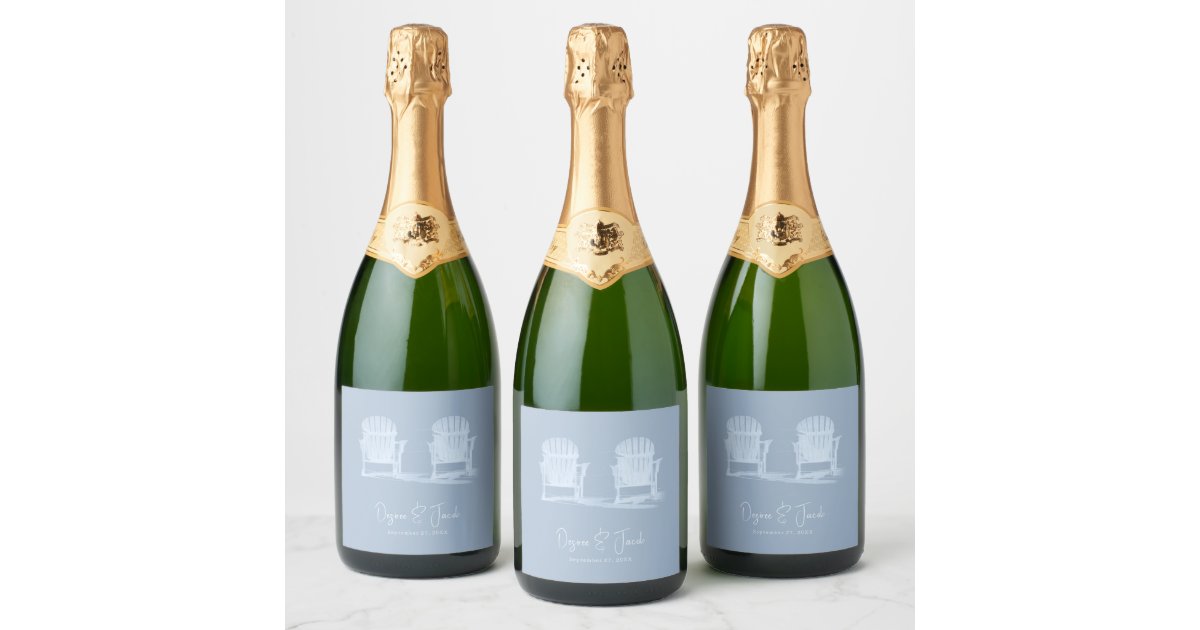 Adirondack Beach Chairs Dusty Blue White Rustic Sparkling Wine Label ...