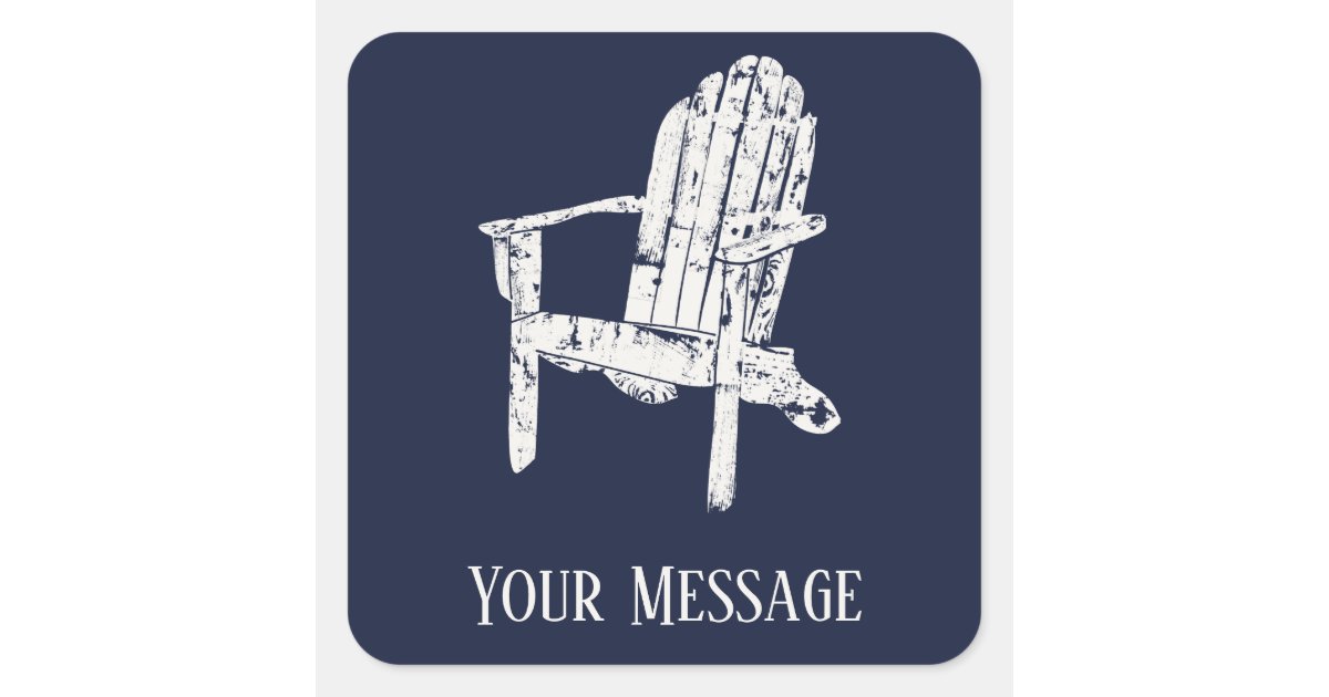 Adirondack Chair White and Navy Blue Personalized Square Sticker | Zazzle