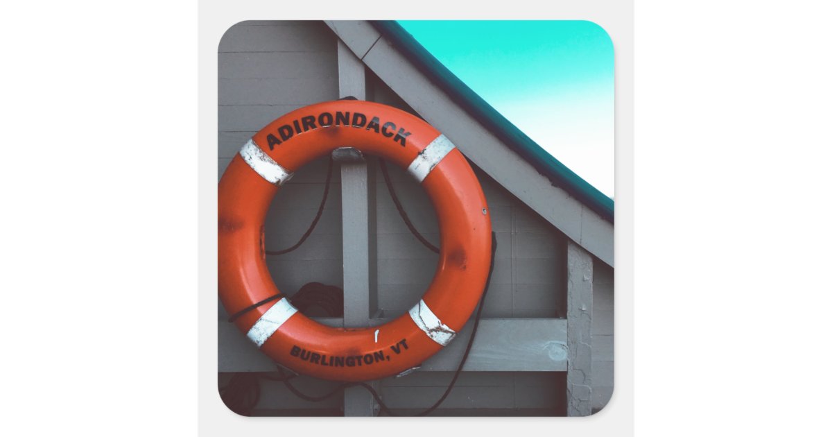 adirondack ferry lifesaver square sticker | Zazzle