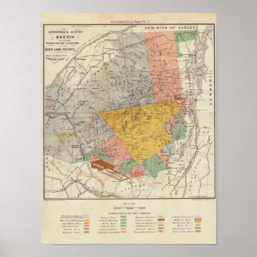 Adirondack Survey Sketch - Verplanck Colvin Map Poster | Zazzle