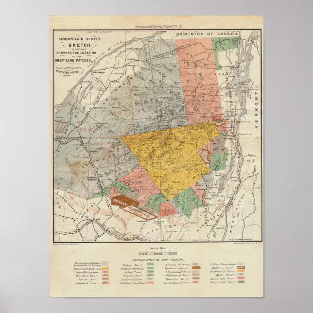 Adirondack Survey Sketch - Verplanck Colvin Map Poster | Zazzle