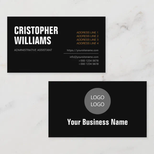 Administrative Assistant Black Icons Logo Business Card | Zazzle