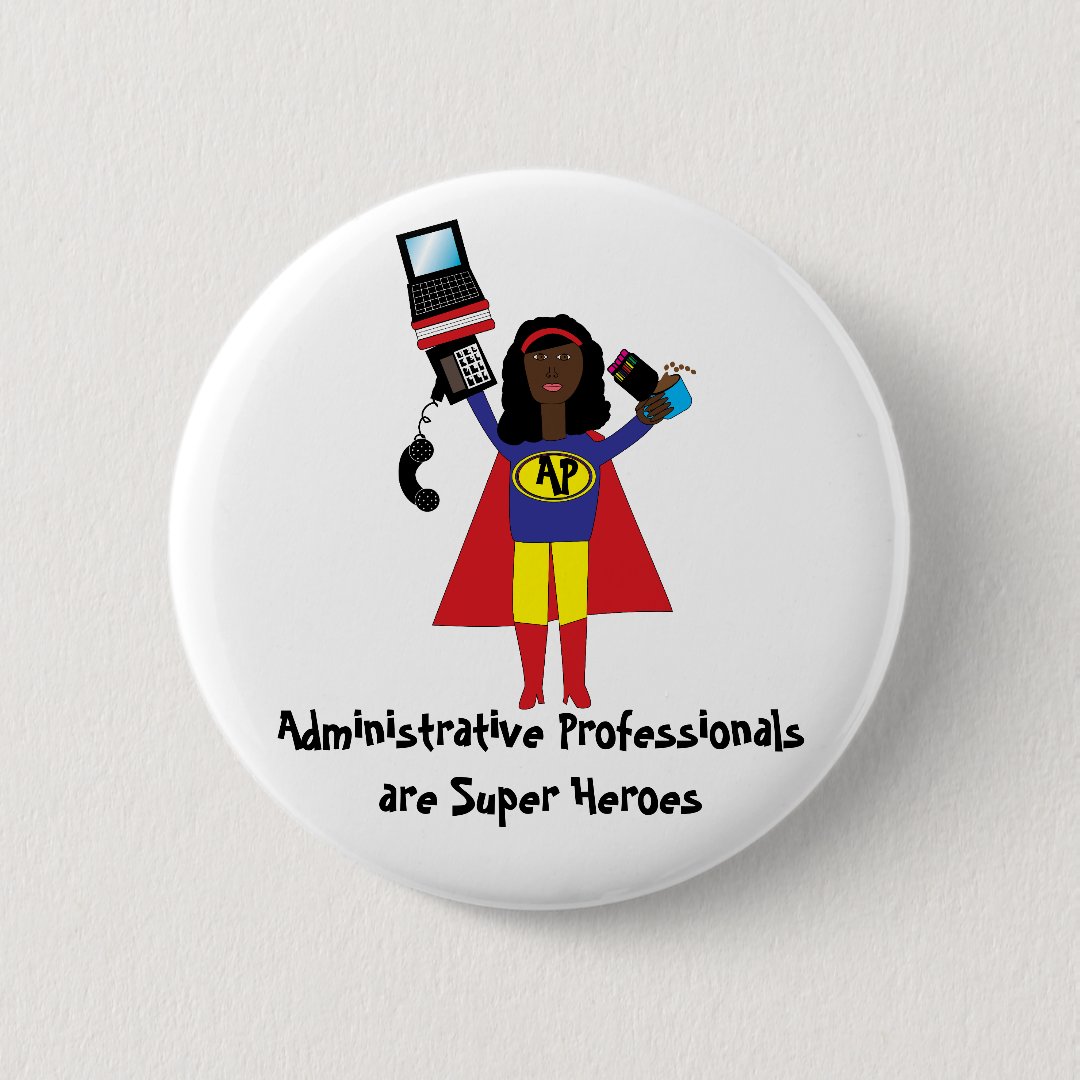 Administrative Professional Super Hero (African Am Button | Zazzle