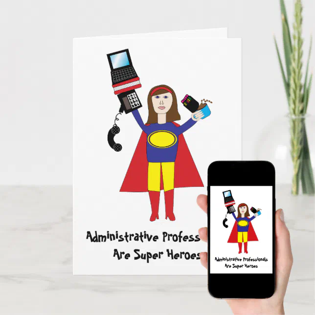 Administrative Professional Super Hero (Brunette) Card | Zazzle