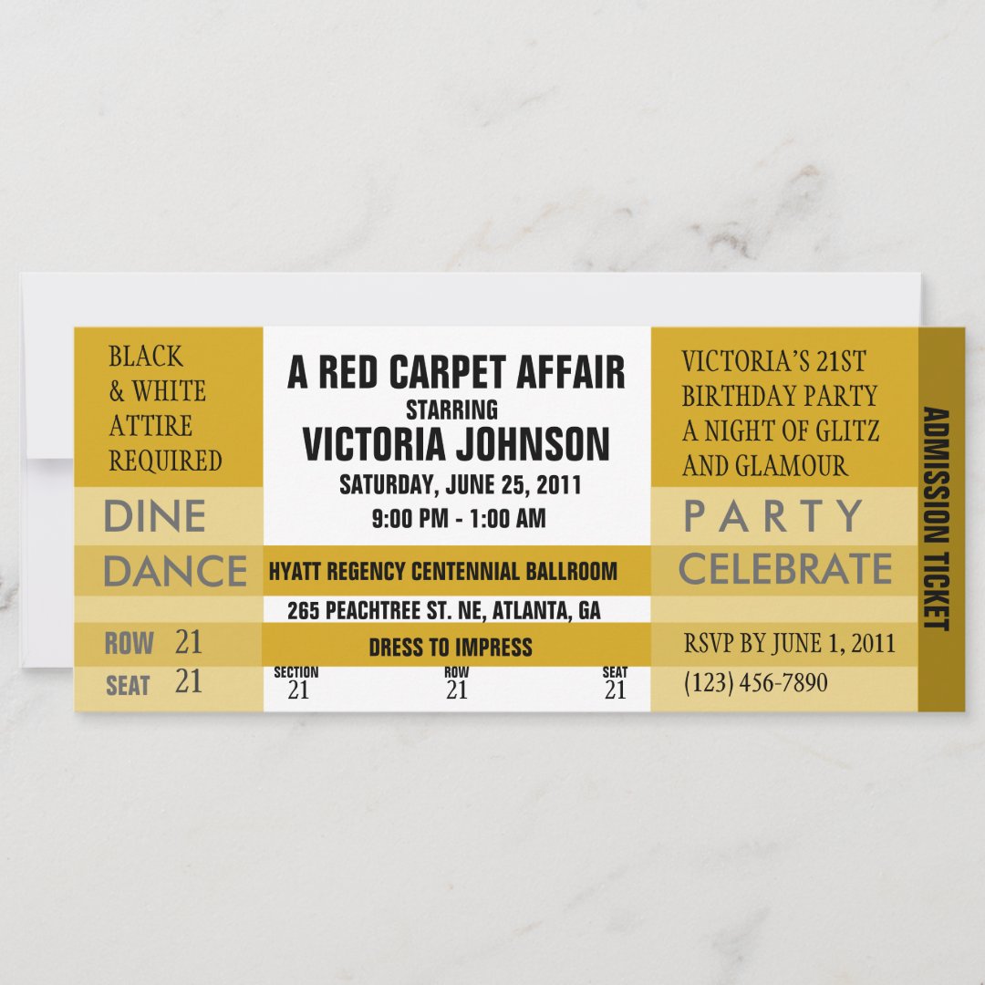 Admission Ticket Invite [Gold] | Zazzle