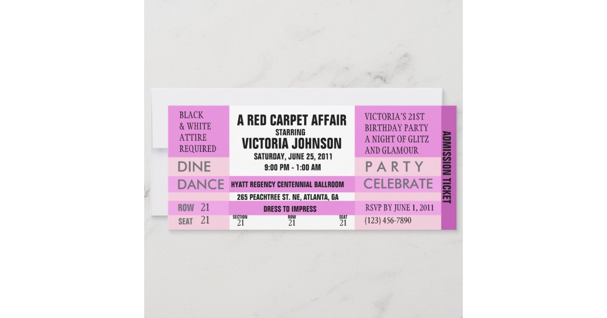 Admission Ticket Invite [Pink] | Zazzle