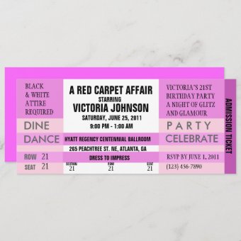 Admission Ticket Invite [Pink] | Zazzle