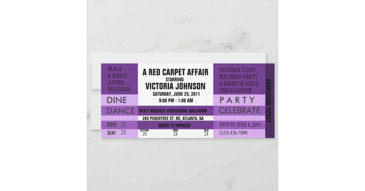Admission Ticket Invite [Purple] | Zazzle