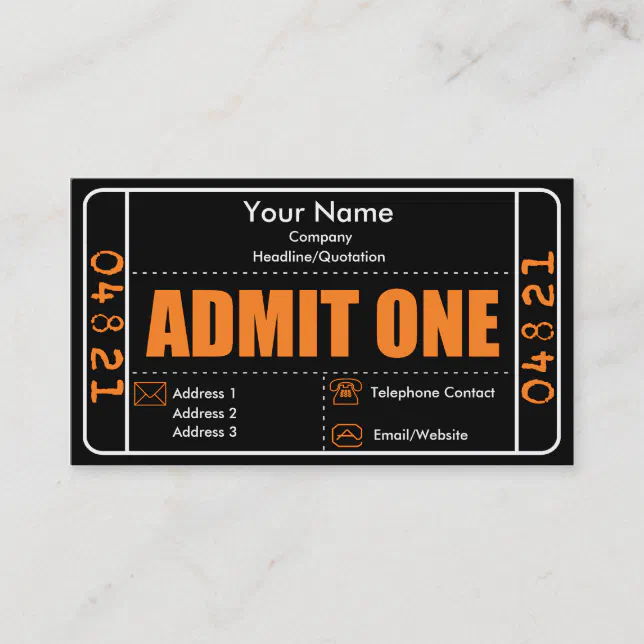 Admit One Business card | Zazzle