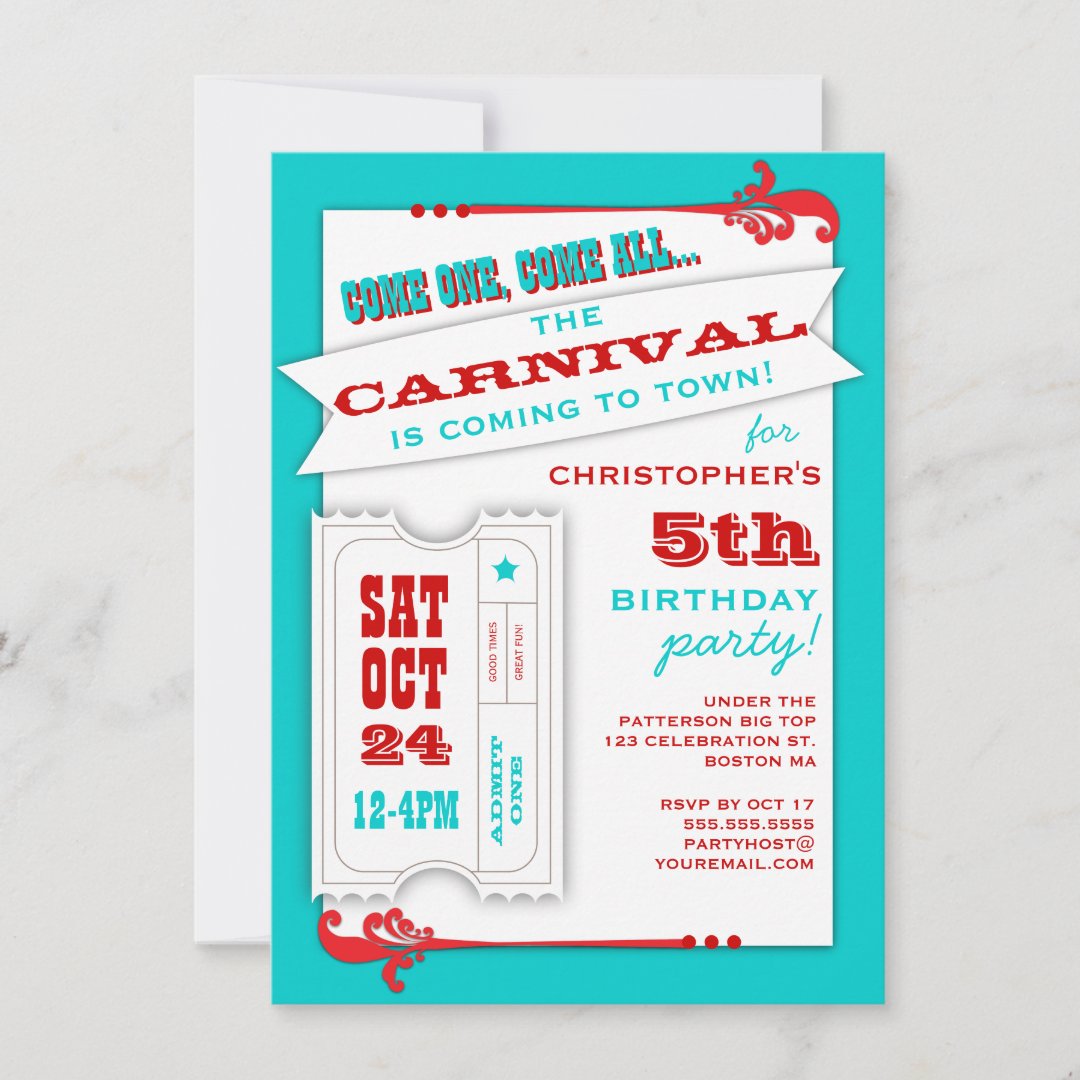 Admit One Carnival Birthday Party Invitation | Zazzle