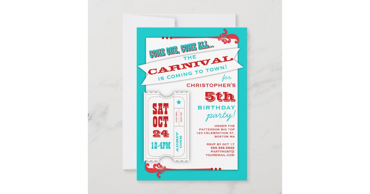 Admit One Carnival Birthday Party Invitation | Zazzle
