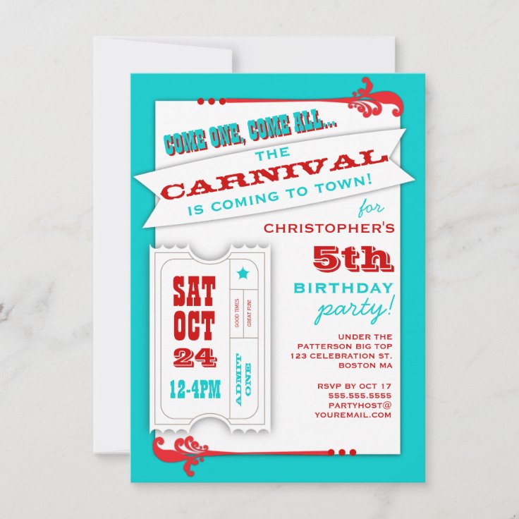 Admit One Carnival Birthday Party Invitation | Zazzle