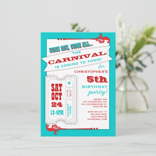 Admit One Carnival Birthday Party Invitation | Zazzle