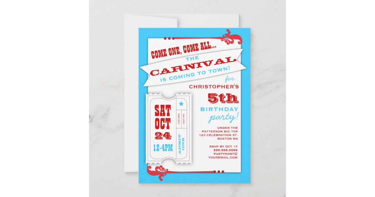 Admit One Carnival Birthday Party Invitation | Zazzle