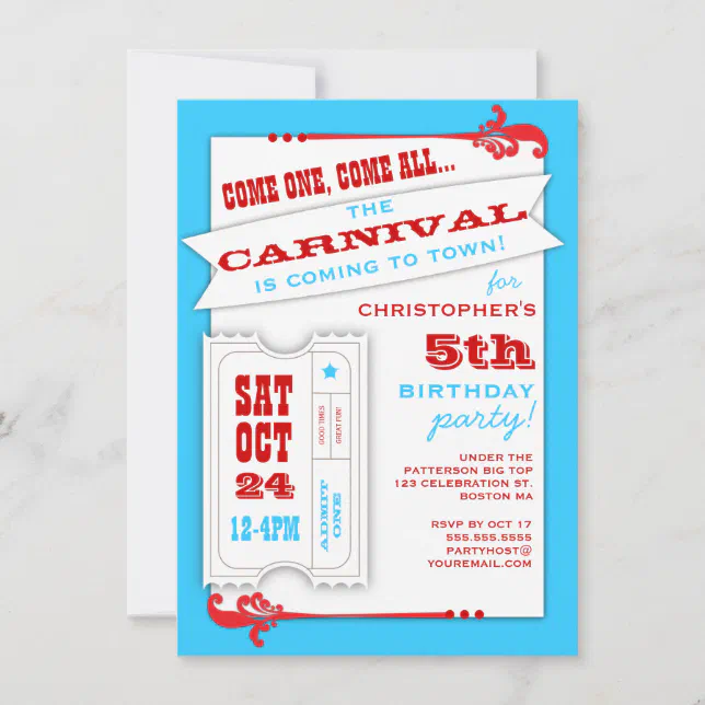 Admit One Carnival Birthday Party Invitation | Zazzle