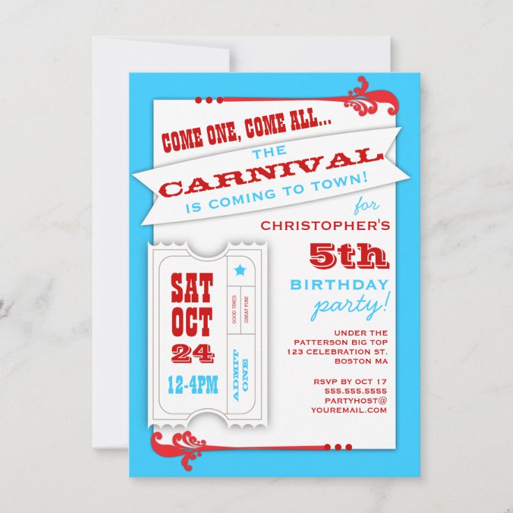 Admit One Carnival Birthday Party Invitation | Zazzle