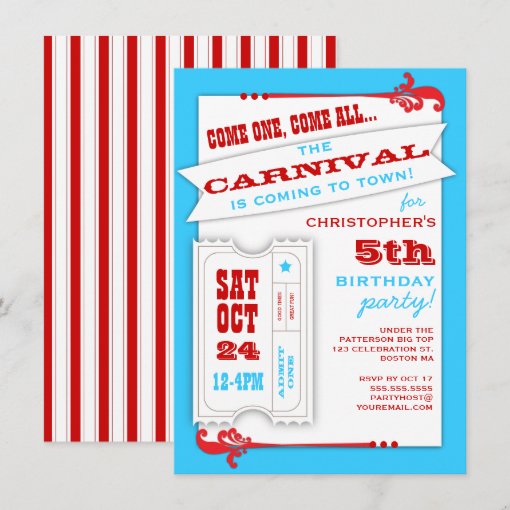 Admit One Carnival Birthday Party Invitation | Zazzle