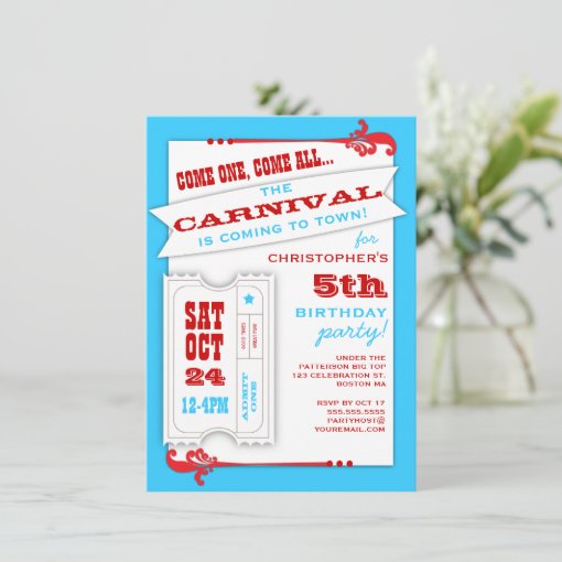 Admit One Carnival Birthday Party Invitation | Zazzle