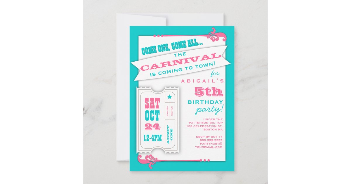 Admit One Carnival Girl Birthday Party Invitation | Zazzle