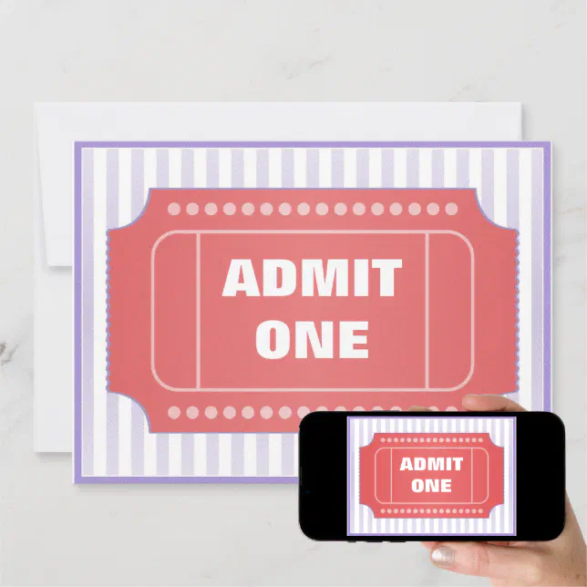 Admit One Movie Party Red Periwinkle Invitation | Zazzle