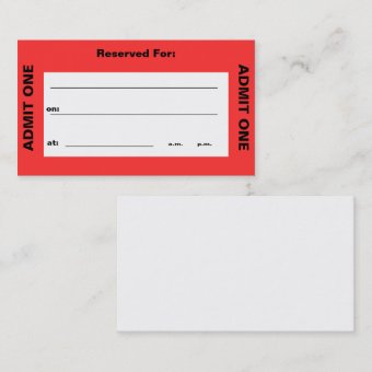 "Admit One Ticket" Business Card | Zazzle