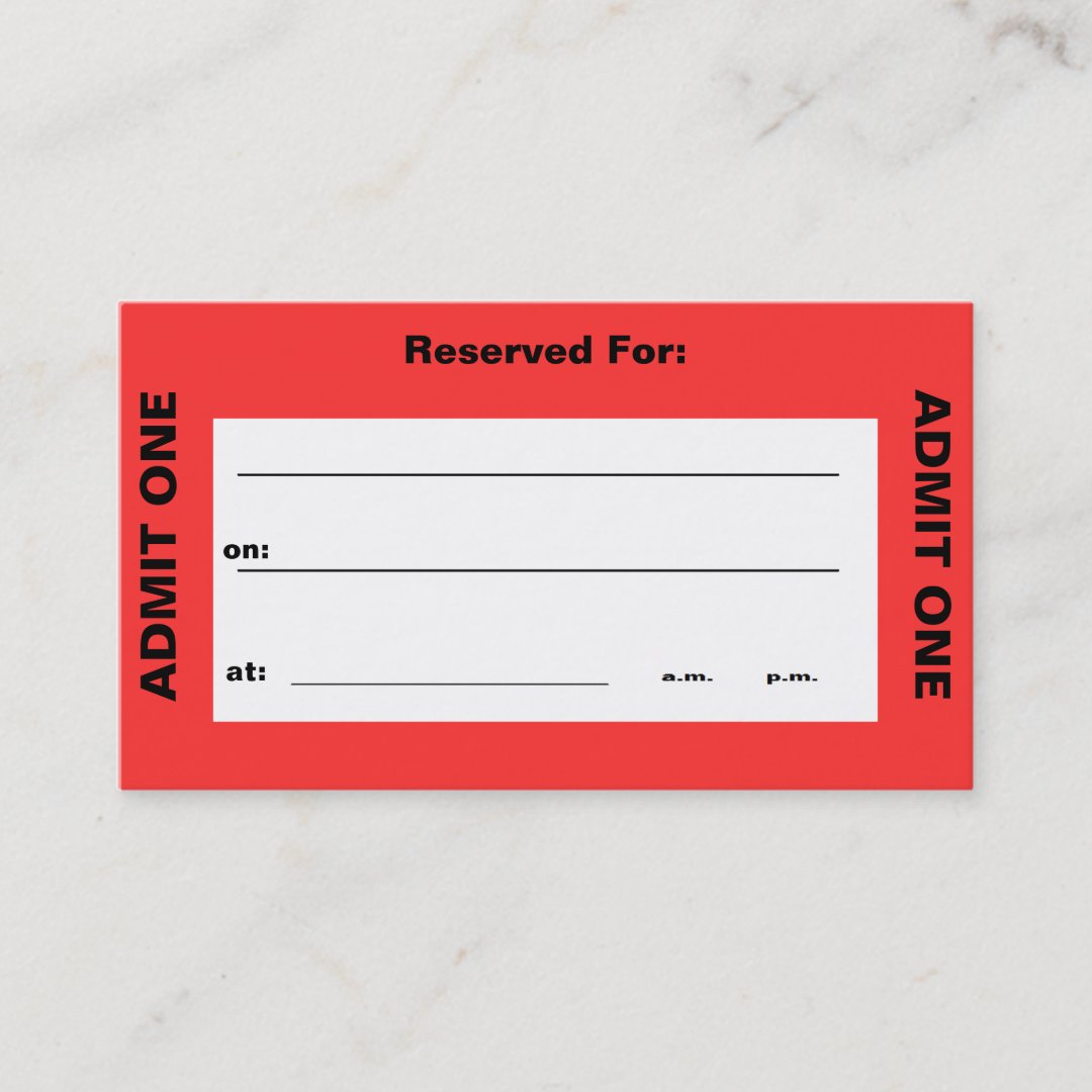 "Admit One Ticket" Business Card | Zazzle