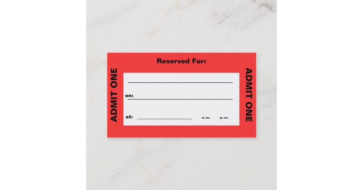 "Admit One Ticket" Business Card | Zazzle