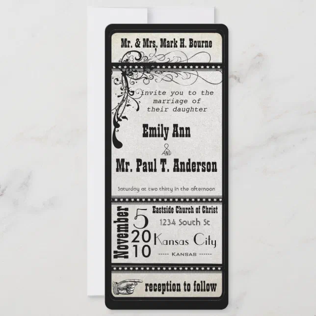 Admit Two Vintage Showbill Wedding Invitaions Invitation | Zazzle
