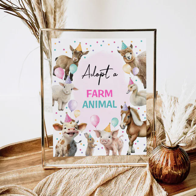Adopt a Farm Animal Barnyard Birthday Girl Sign | Zazzle