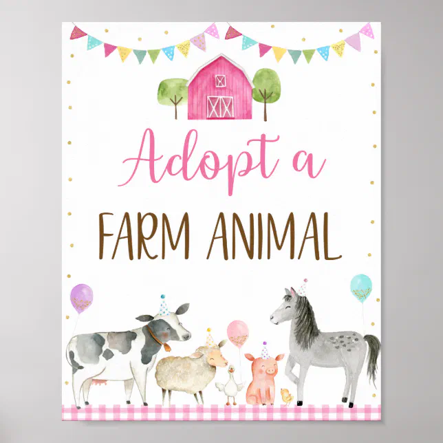 Adopt A Farm Animal Birthday Sign | Zazzle