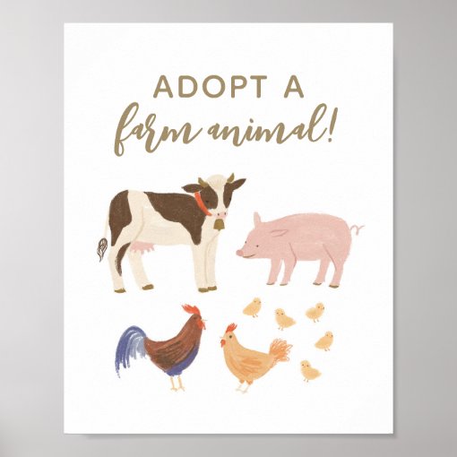 Adopt a Farm Animal Farm Birthday Party Sign | Zazzle