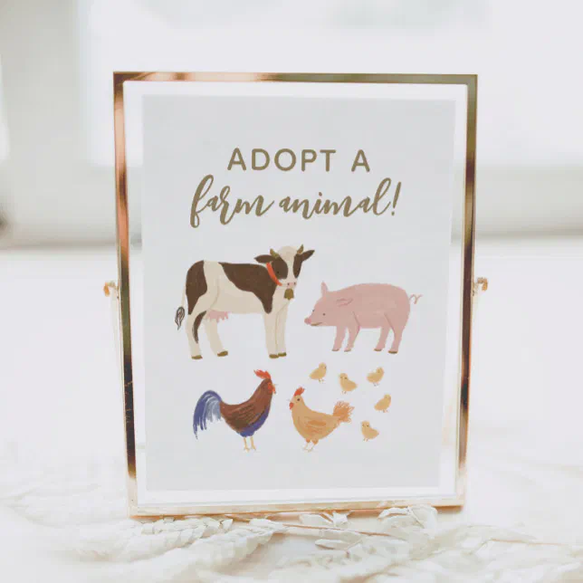 Adopt a Farm Animal Farm Birthday Party Sign | Zazzle
