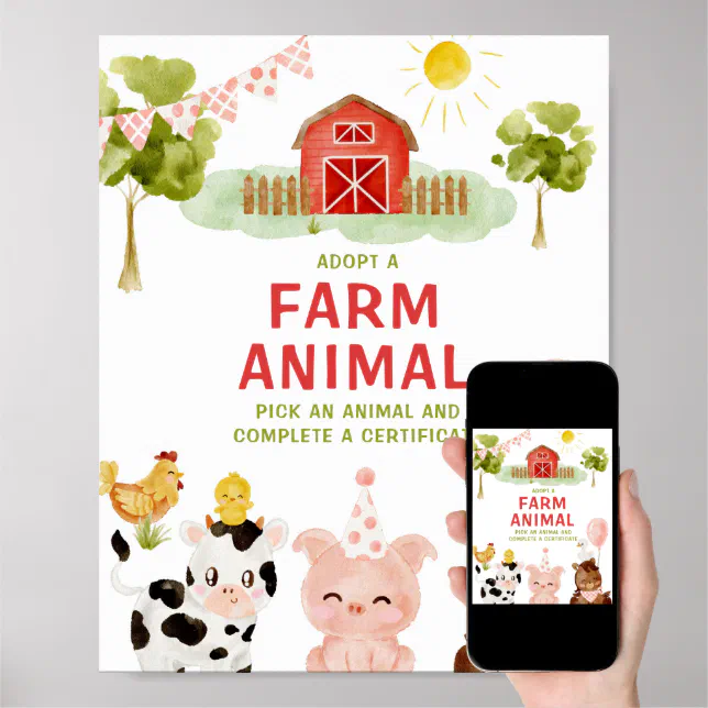Adopt a Farm Animals Barnyard Boy Birthday Poster | Zazzle