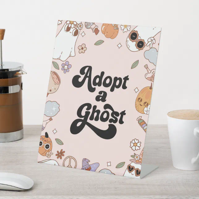 Adopt a Ghost Halloween Birthday Party Pedestal Sign | Zazzle